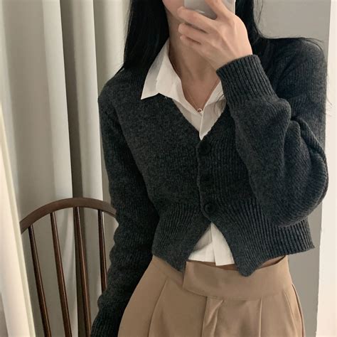 슈가파우더 [허리잘록~] 모네 보카시 크롭 니트가디건 4color