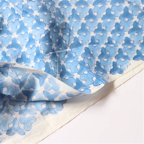 Blue Fan Flower Block Print Cotton Fabric In 2025 Sustainable Design