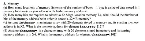 Solved Memory How Many Locations Of Memory In Terms Of The Number Of