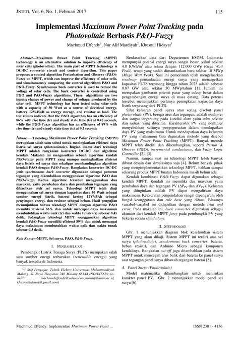 Pdf Implementasi Maximum Power Point Tracking Pada Photovoltaic Berbasis Pando Fuzzy