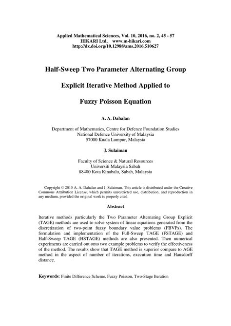 Pdf Half Sweep Two Parameter Alternating Group Explicit Iterative
