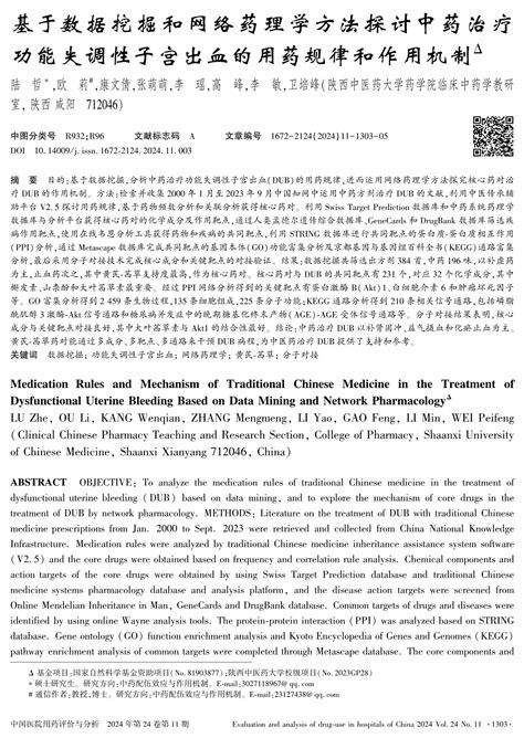 基于数据挖掘和网络药理学方法探讨中药治疗功能失调性子宫出血的用药规律和作用机制 中国医院用药评价与分析