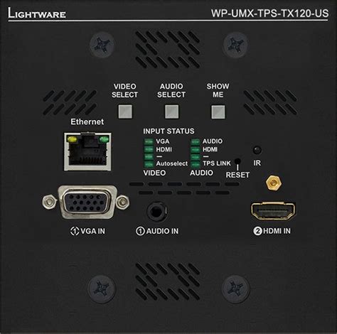 91540014 Lightware WP UMX TPS TX120 US Black UMX Series TPS HDBaseTTM Wallplate For VGA And