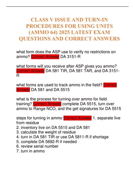 Class V Issue And Turn In Procedures For Using Units Ammo 64 2025