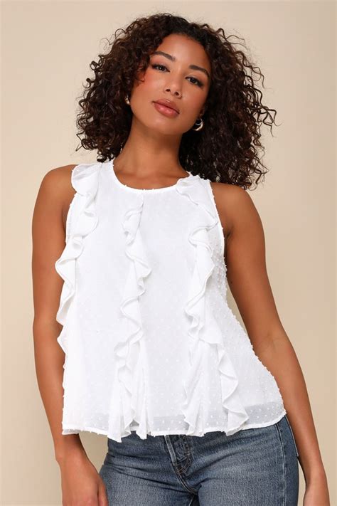 White Ruffled Top Swiss Dot Top Ruffled Sleeveless Top Top Lulus