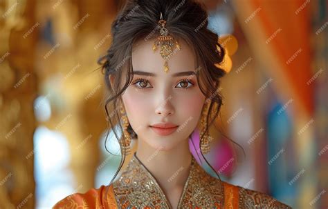 Premium Photo Gorgeous Thai Girl Wearing A Traditional Thai Outfit