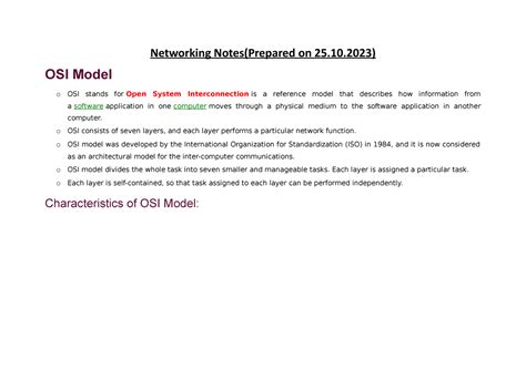 Networking Notes Started From 25networking Networking Notesprepared On 2510 Osi Model O Osi