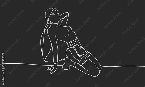 Sexy Girl Line Drawing On Black Background Outline Vector Illustration Stock Vector Adobe Stock