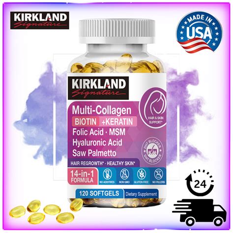 Kirk Land Collagen Peptides Biotin Keratin Hyaluronic Acid Saw Palmetto Dht Blocker Supplements