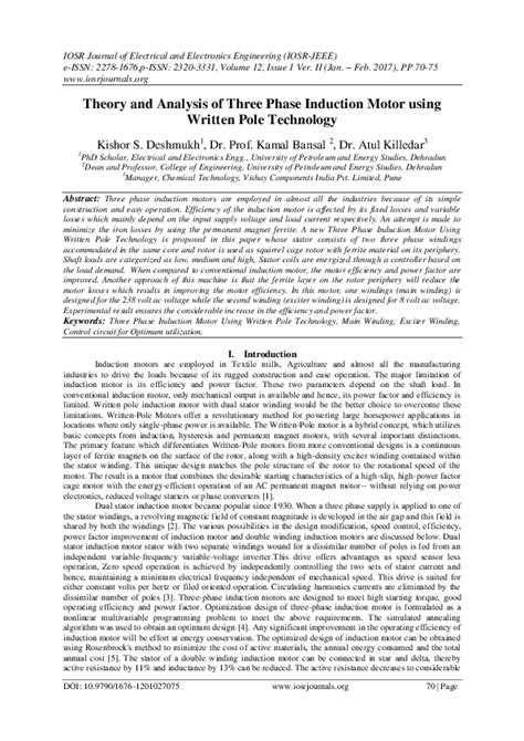 Pdf Theory And Analysis Of Three Phase Induction Motor Using Written