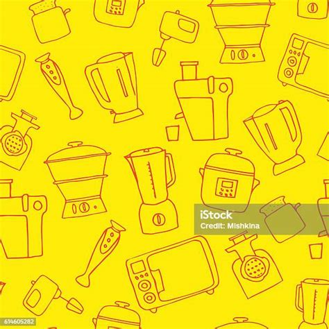 다양한 주방 가전 제품 손으로 그린 가전 제품 낙서 원활한 패턴 0명에 대한 스톡 벡터 아트 및 기타 이미지 0명 가정 생활 믹서기 Istock