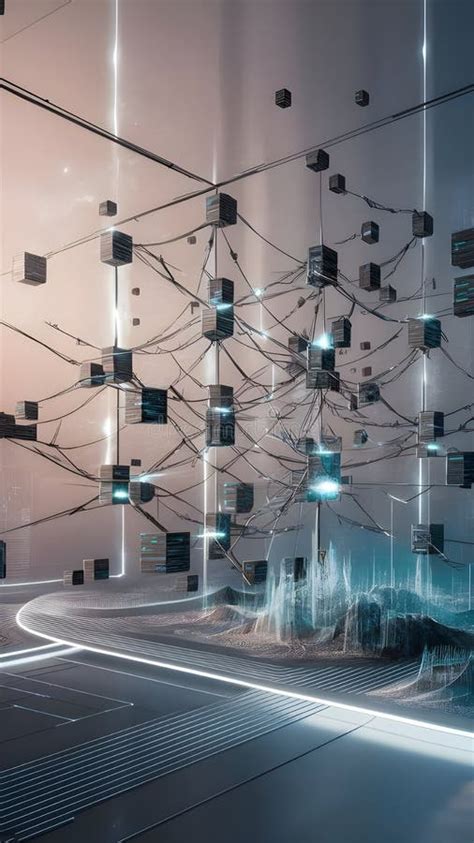 A Digital Representation Of A Blockchain Network With Interconnected Nodes And Data Blocks Stock