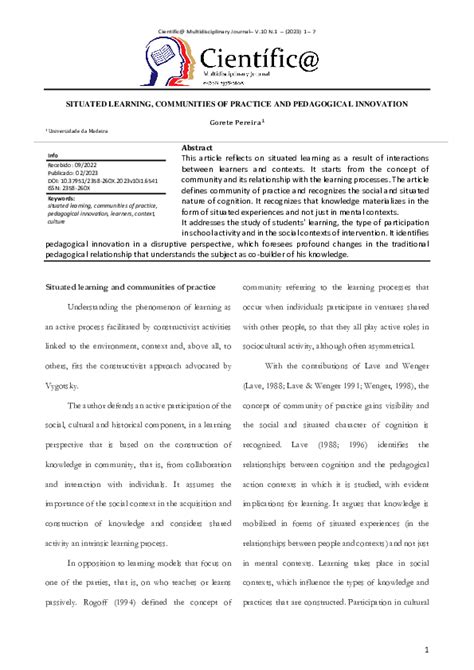 Pdf Situated Learning Communities Of Practice And Pedagogical Innovation