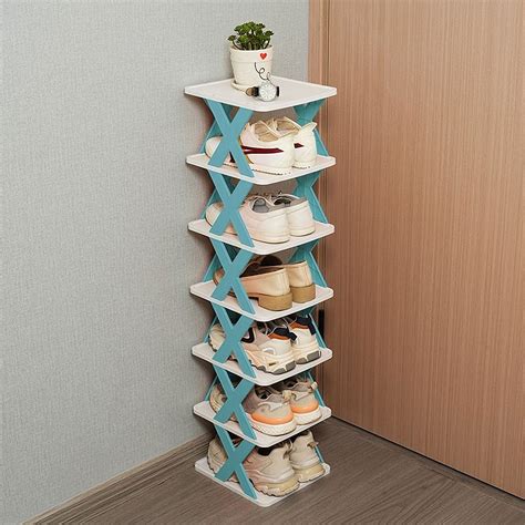 6 Tier Narrow Shoe Rack Space Saving Organizer Easy Diy Assembly Blue