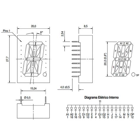 Display Led 16 Segmentos Alfanumérico Verde Esmeralda 0 8 Anodo Comum