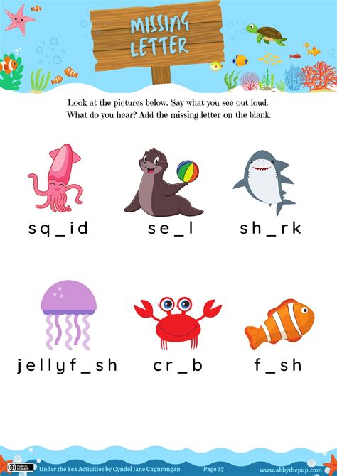 Missing Letter Under The Sea Free Printable Puzzle Games