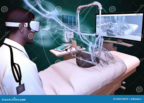 Doctor Simulating On Patient With View Of Internal And Instruments Visible In Vr Stock