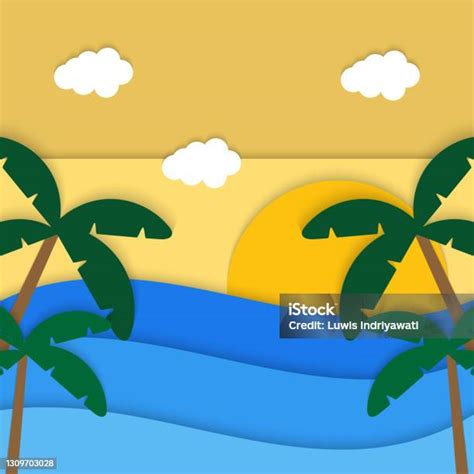열대 해변 여름 종이 컷 배경 벡터 여름 시즌 종이 공예 디자인 일러스트 0명에 대한 스톡 벡터 아트 및 기타 이미지 0명 개념 공예 Istock