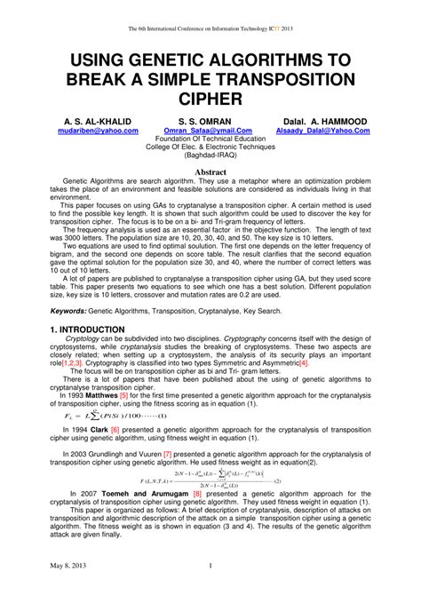 Pdf Using Genetic Algorithms To Break A Simple Transposition Cipher
