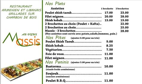 Menu At Au Vieux Massis Restaurant Laval 784 Bd Du Curé Labelle
