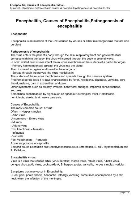 Encephalitis Causes Of Encephalitis Pathogenesis Of Encephalitis