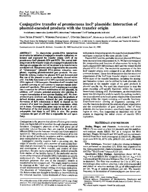 Pdf Conjugative Transfer Of Promiscuous Incp Plasmids Interaction Of