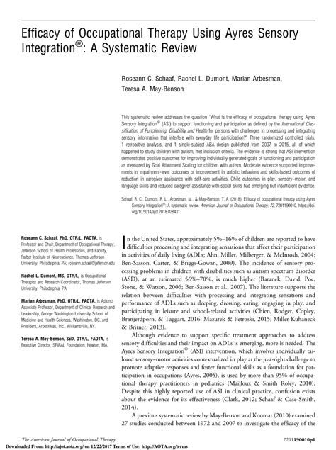 Pdf Efficacy Of Occupational Therapy Using Ayres Sensory Integration ® A Systematic Review