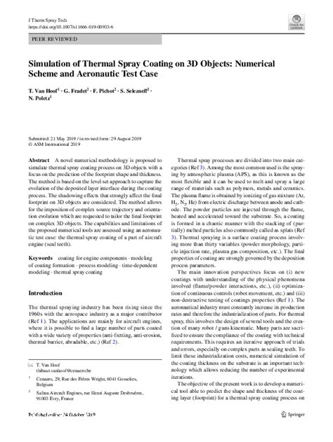 Pdf Simulation Of Thermal Spray Coating On 3d Objects Numerical
