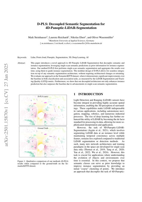 Pdf D Pls Decoupled Semantic Segmentation For 4d Panoptic Lidar