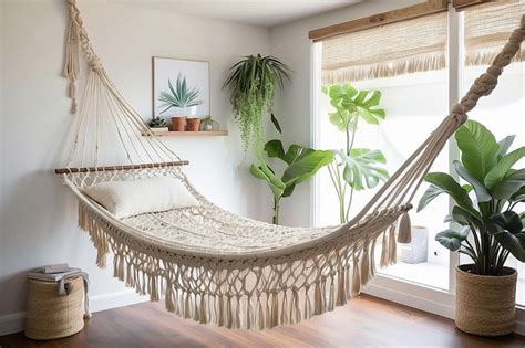 Cozy Corner Hammock With Macrame Wall Hanging Premium Ai Generated Image