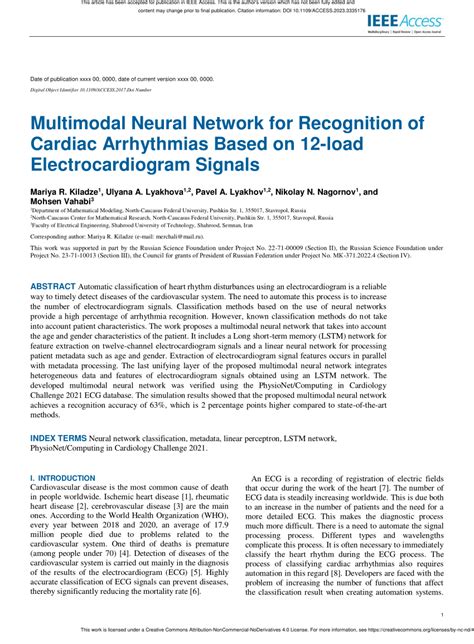 Pdf Multimodal Neural Network For Recognition Of Cardiac Arrhythmias