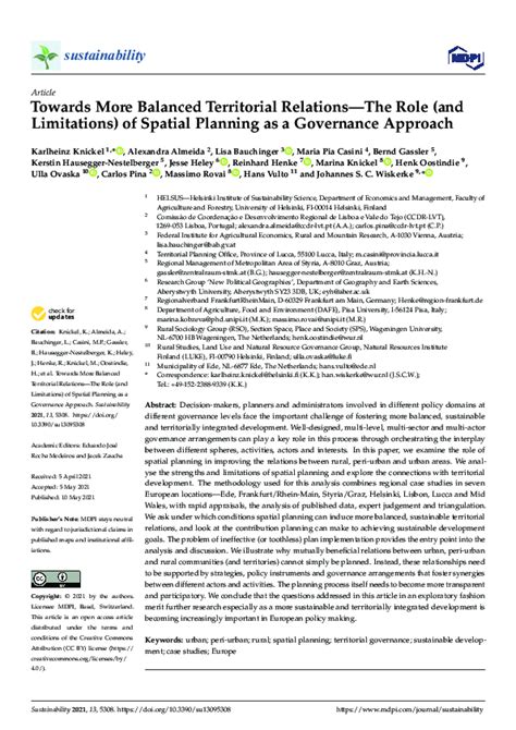 Pdf Towards More Balanced Territorial Relations—the Role And Limitations Of Spatial Planning