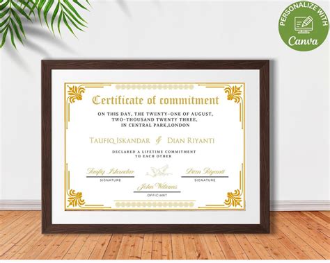 Commitment Certificate Template Printable Certificate Of Commitment Editable Commitment