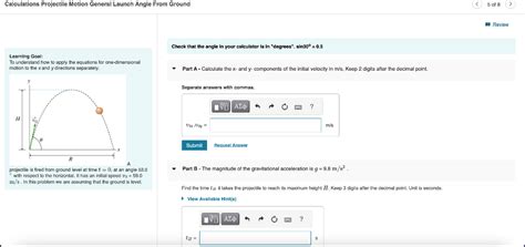 Solved Calculations Projectile Motion General Launch Angle Chegg Com