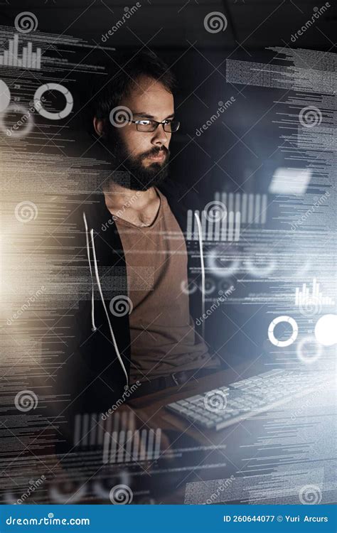 No Glitches Get Past Him A Young Computer Programmer Working On Source Code Stock Image