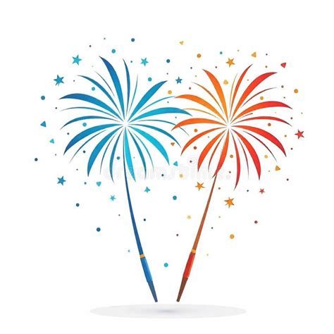 Simple Flat Illustration Of Colorful Fireworks Bursting In The Air On A Plain White Background
