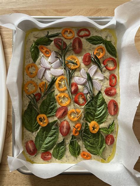 First Attempt At Focaccia Decorating The Top Was More Challenging Than