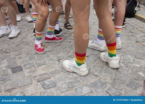 Rainbow Socks People During Equality Parade Editorial Stock Image