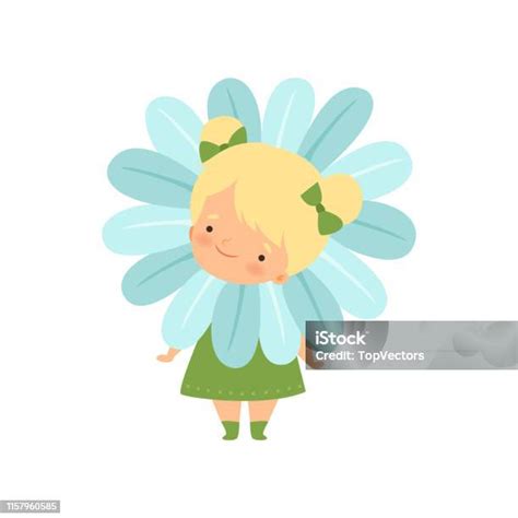 귀여운 금발의 어린 소녀 입고 꽃 의상 사랑스러운 귀여운 어린이 만화 캐릭터 에서 카니발 옷 벡터 일러스트 계절에 대한 스톡 벡터 아트 및 기타 이미지 Istock