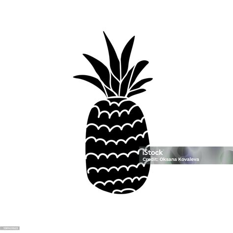 파인애플 실루엣 스케치 손으로 그린 그림은 흰색 배경에 고립되어 있습니다 아이콘 기호 아트 로고 디자인 건강한 식생활에 대한