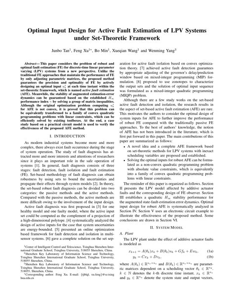 Pdf Optimal Input Design For Active Fault Estimation Of Lpv Systems Under Set Theoretic Framework