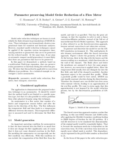 Pdf Parameter Preserving Model Order Reduction Of A Flow Meter