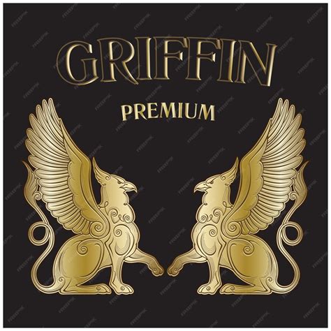 Premium Vector Two Gold Griffins On Black Background