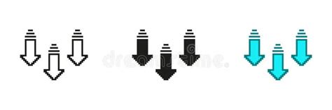 Downward Arrows Pixelated Icon Set Pixel Art Symbol Of Decrease Or Download Three Arrows