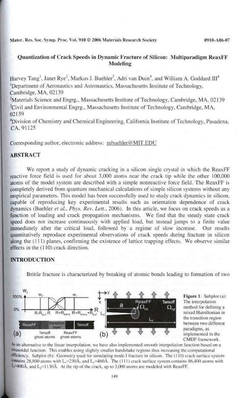 Pdf Quantization Of Crack Speeds In Dynamic Fracture Of Silicon