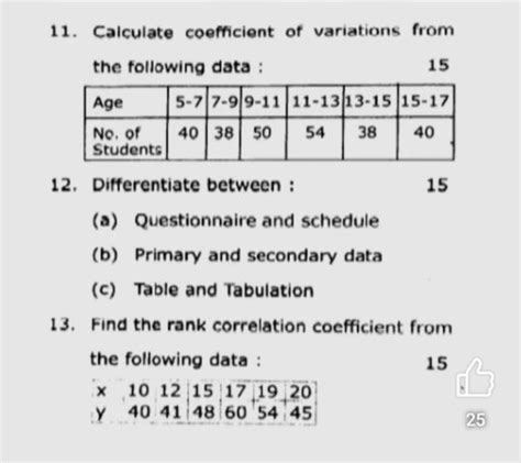 11 Calculate Coefficient Of Variations From The Following Data 15beg