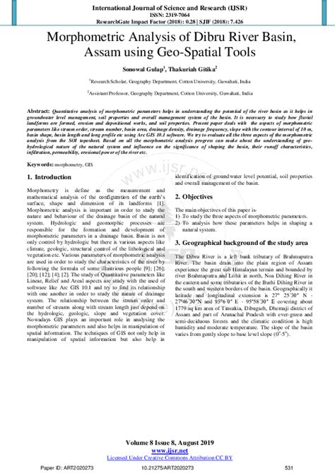 Pdf Morphometric Analysis Of Dibru River Basin Assam Using Geo Spatial Tools