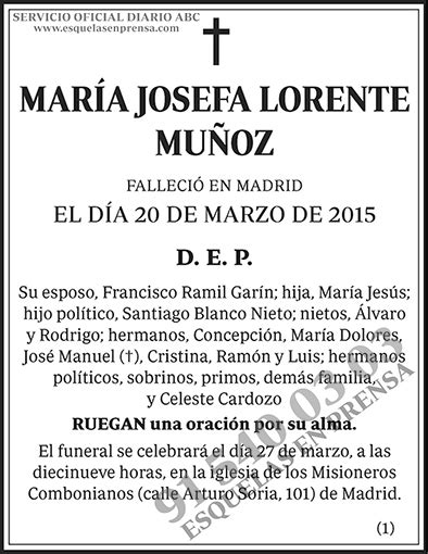 María Josefa Lorente Muñoz Esquelas Abc