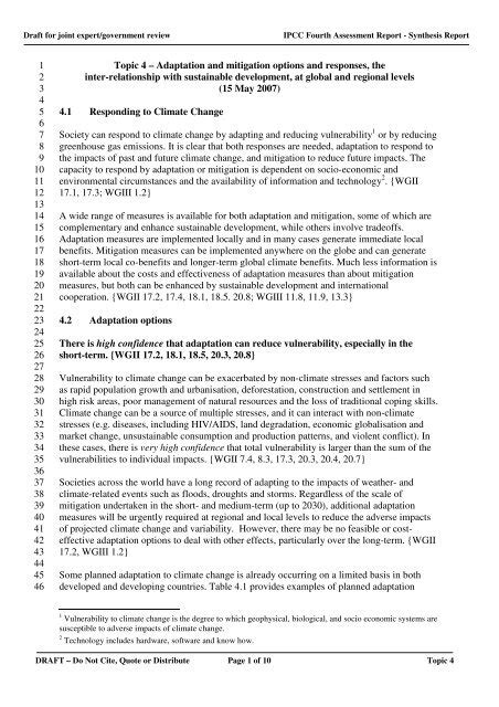 Topic 4 â Adaptation And Mitigation Options And Responses Ipcc