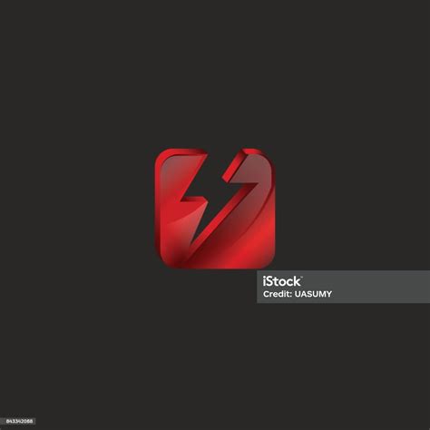 빨간색 유리 또는 빛나는 보석 번개 3d 기술 아이콘의 형태로 두 부분으로 나누어져 있는 3d 로고 스퀘어 0명에 대한 스톡 벡터 아트 및 기타 이미지 Istock